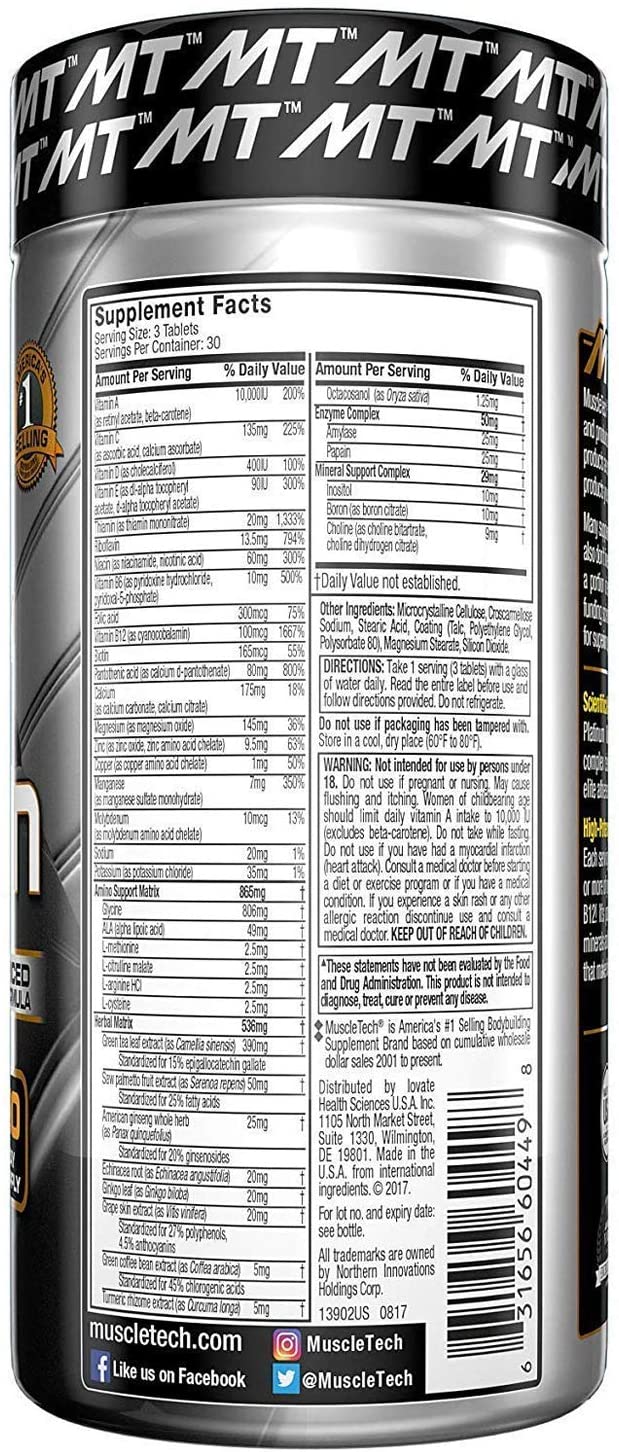 Platinum multivitamins 90 Tabs - Muscletech - Bodyshark Maroc